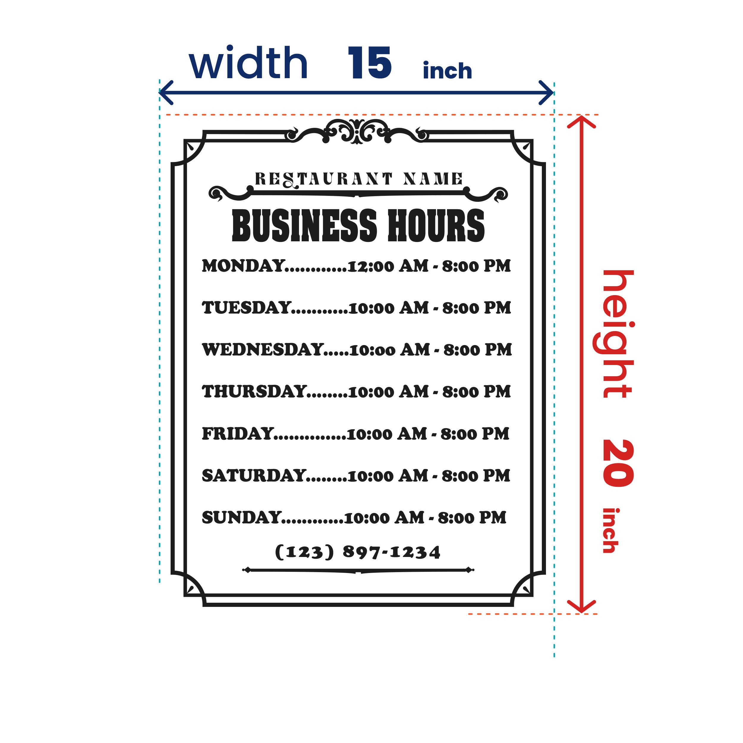 Hours Decal Business Restaurant Hours Decal Custom Storefront Decal ...