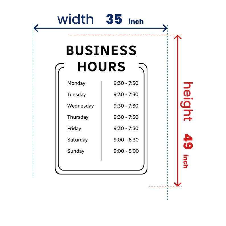 Custom Business Hours Sign Storefront Decal Restaurant Hours Hours of ...