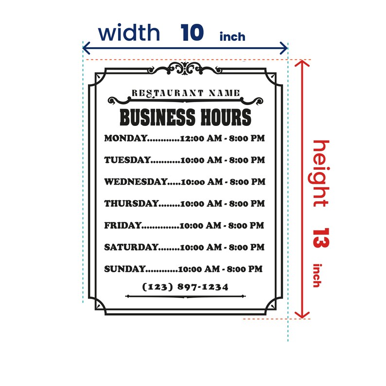Hours Decal Business Restaurant Hours Decal Custom Storefront Decal ...