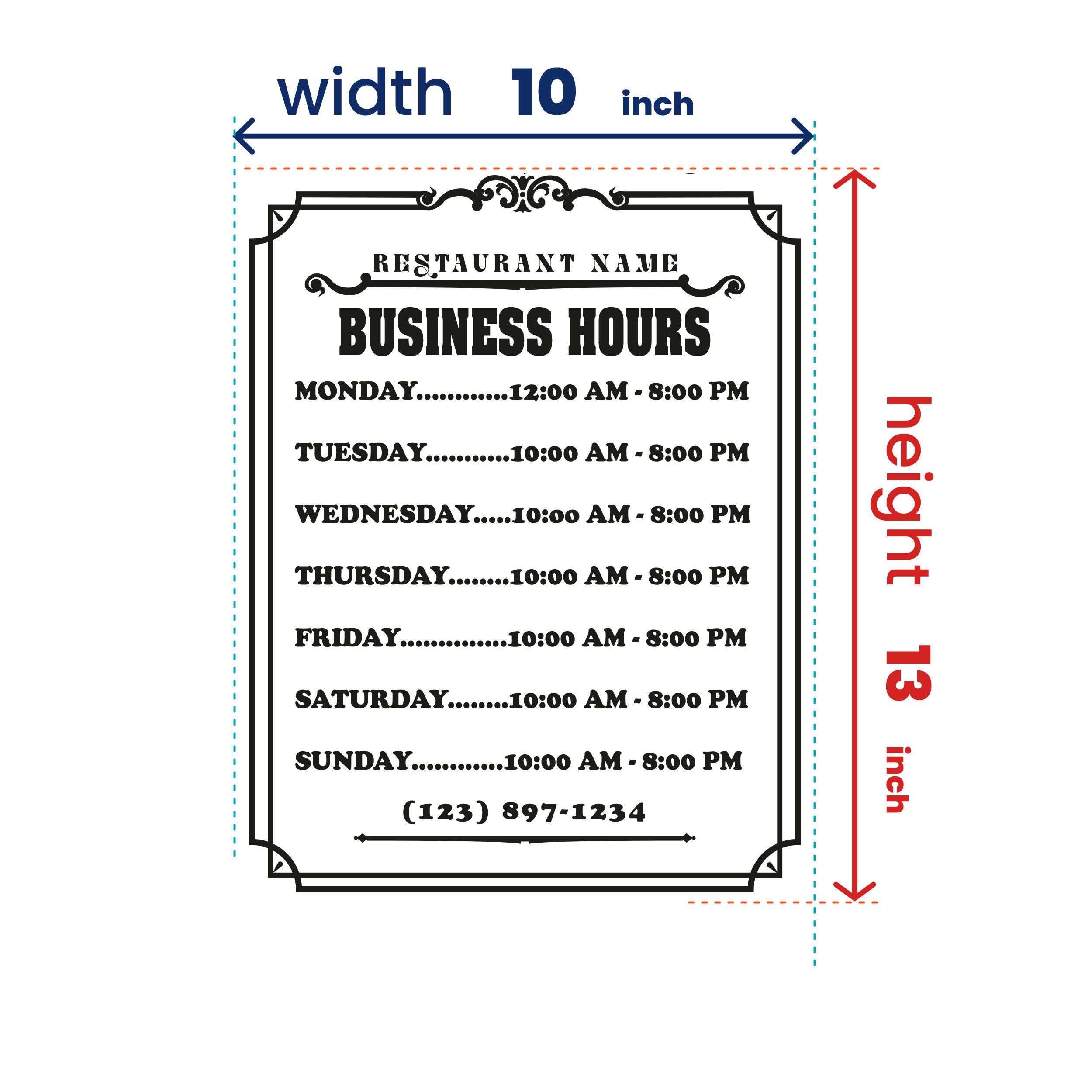 Hours Decal Business Restaurant Hours Decal Custom Storefront Decal ...