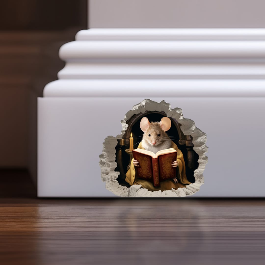 3D Mouse Hole Decal Stickers Mouse Hole Wall Decal Mouse Reading Book ...