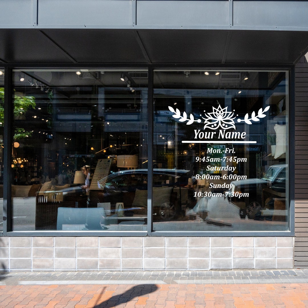 Custom Yoga Open Decal With Lotus and Branches - Custom Business Hours ...