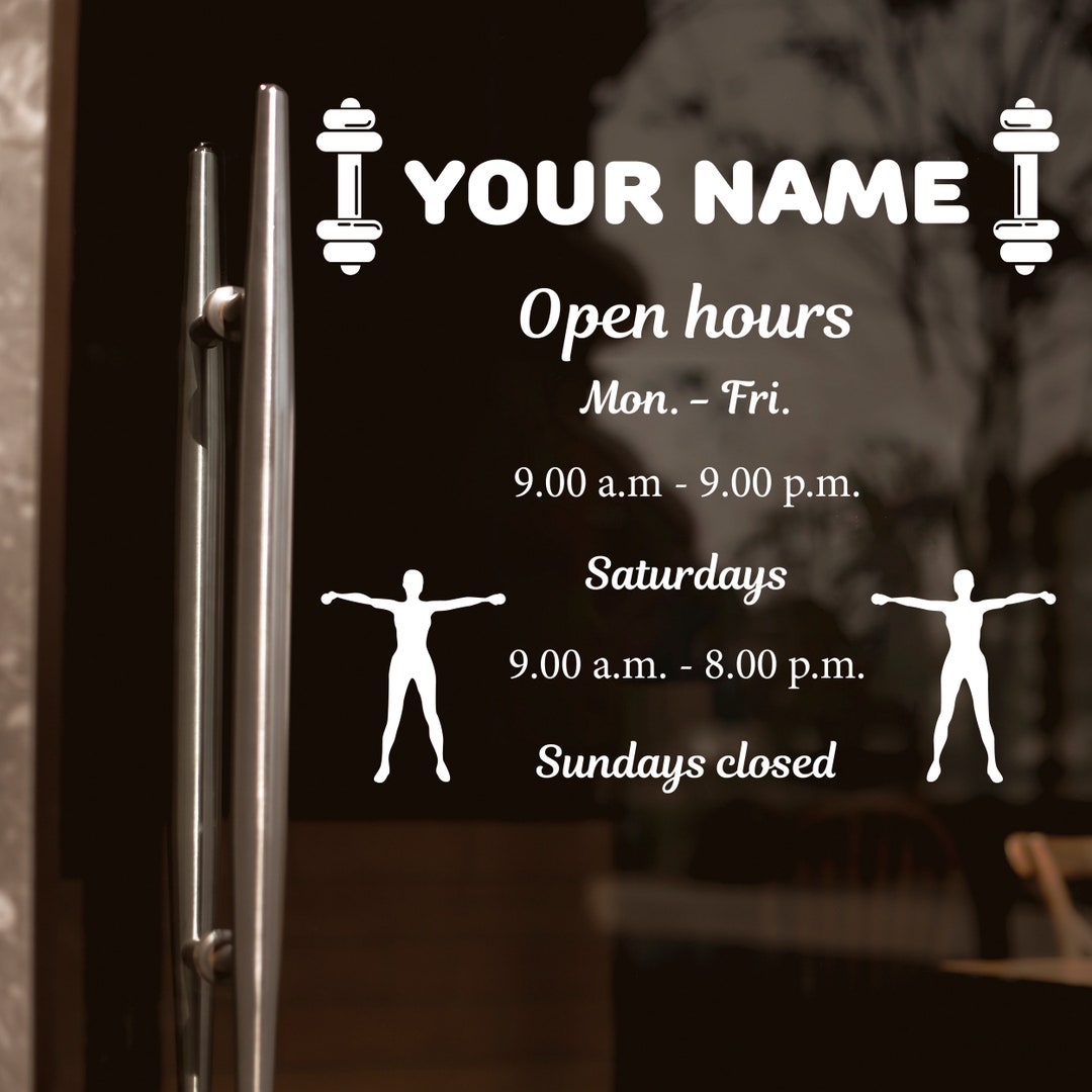 Gym Open Decal Hours With Sportsmen Figures - Custom Gym Sign Hours ...