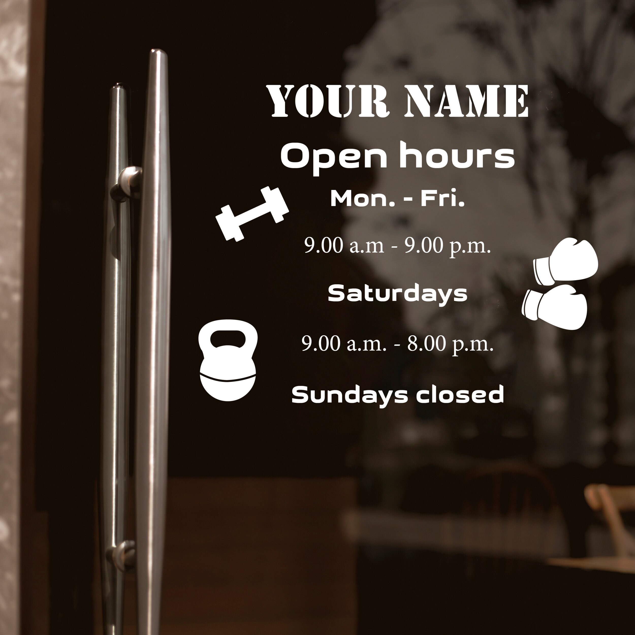 Gym Custom Business Sign With Sport Equipment Picture Gym Hours of ...