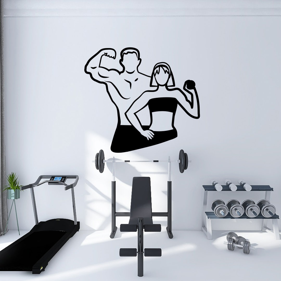 Inspiring Gym Wall Decals for Home Gym With Sportive Man and Women ...