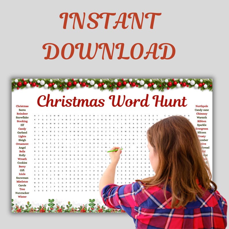 Giant Christmas Word Search Printable, Holiday Word Puzzle, Chrisitmas ...