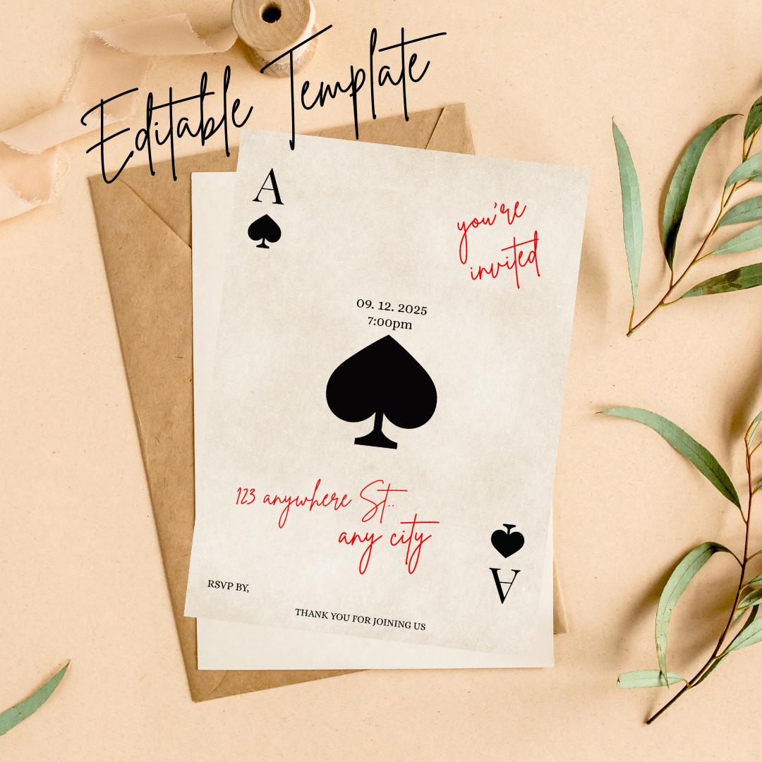 Ace of Spades Invitation Template | Editable Canva Playing Card Invite ...