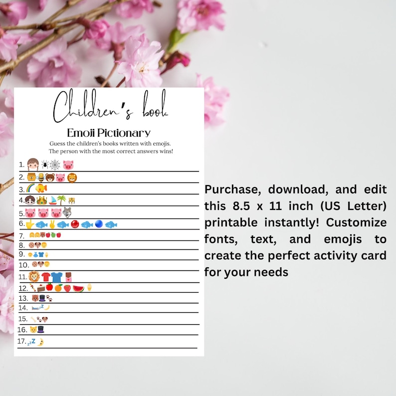 Children's Book Emoji Pictionary Game | Baby Shower Emoji Game | Emoji ...