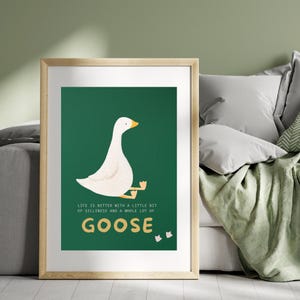 Silly Goose Wall Art, Cute Goose Poster, Dark Green Boy Nursery Decor ...
