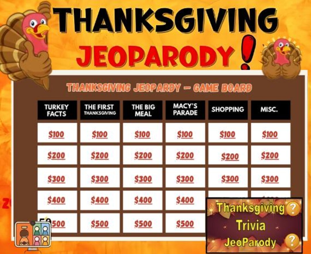 Thanksgiving Jeopardy Game Printable – Turkey Day Trivia With ...
