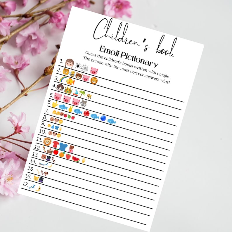 Children's Book Emoji Pictionary Game | Baby Shower Emoji Game | Emoji ...