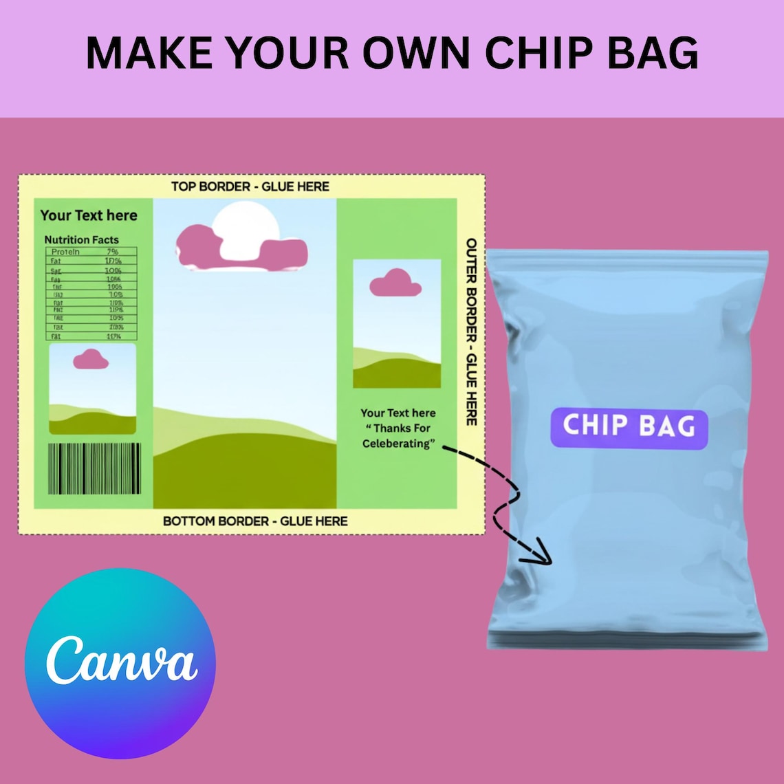 Custom Chip Bag Template | Editable Canva | DIY Snack Food Wrappers ...