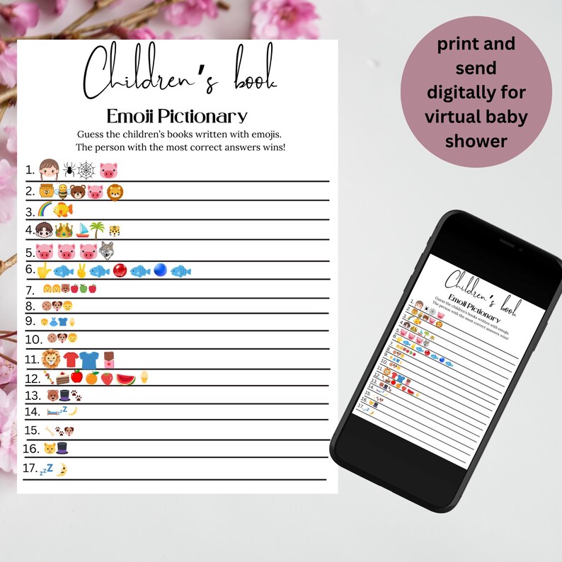 Children's Book Emoji Pictionary Game | Baby Shower Emoji Game | Emoji ...