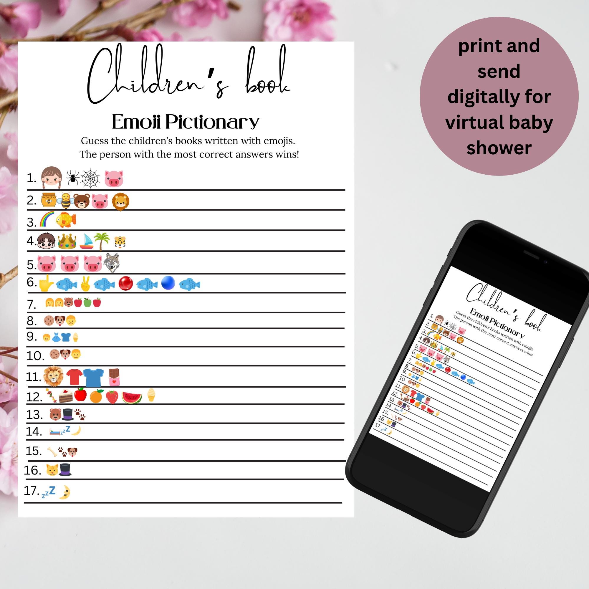 Children's Book Emoji Pictionary Game | Baby Shower Emoji Game | Emoji ...