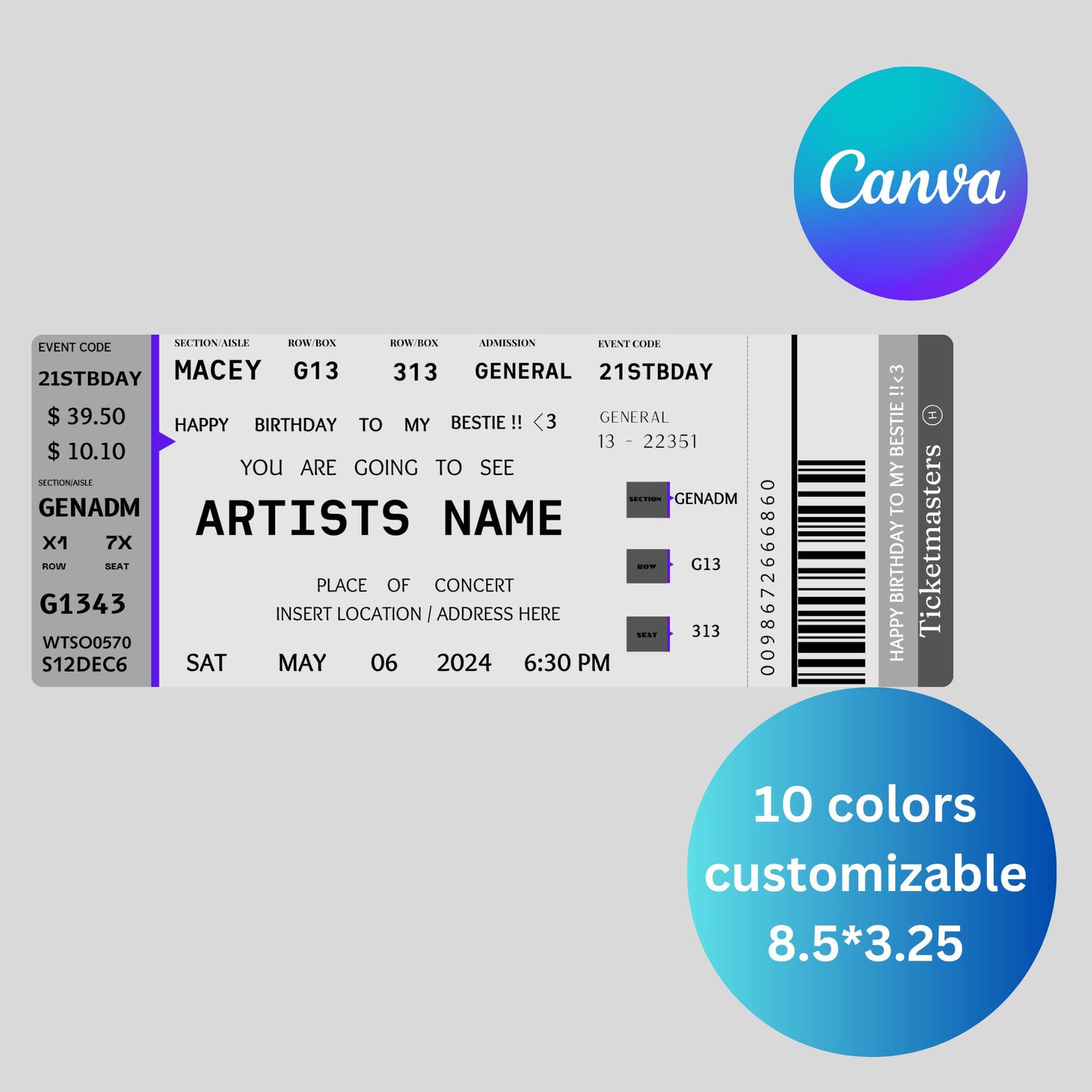 Ticketmaster Ticket | Concert Ticket Template | Surprise Concert ...