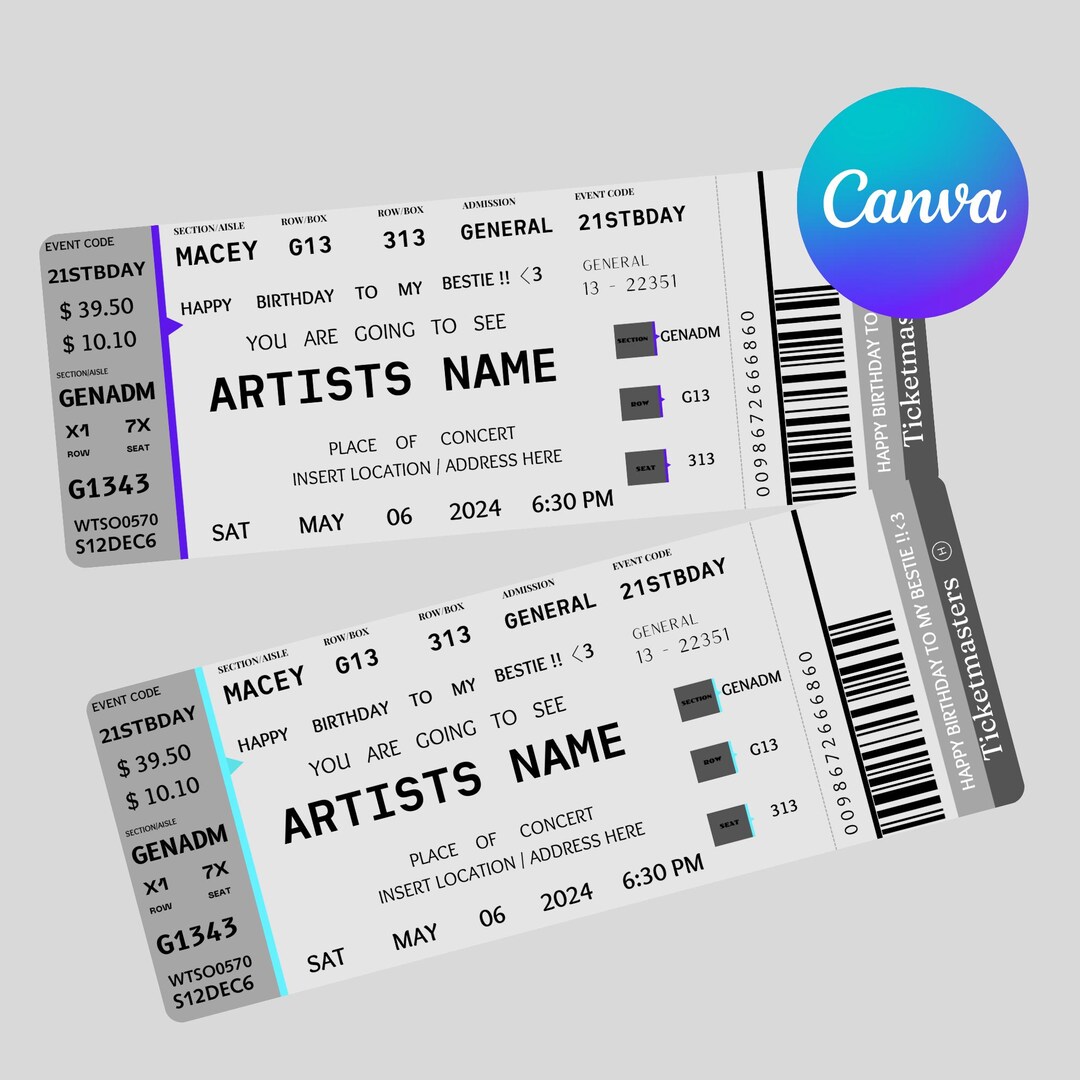 Ticketmaster Ticket | Concert Ticket Template | Surprise Concert ...