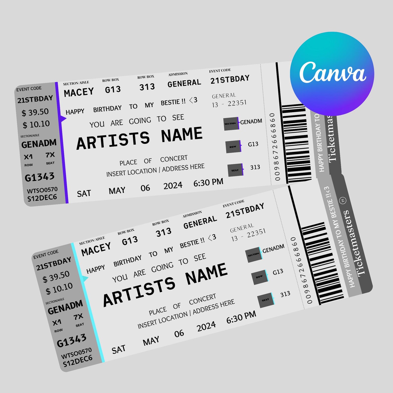 Ticketmaster Ticket | Concert Ticket Template | Surprise Concert ...