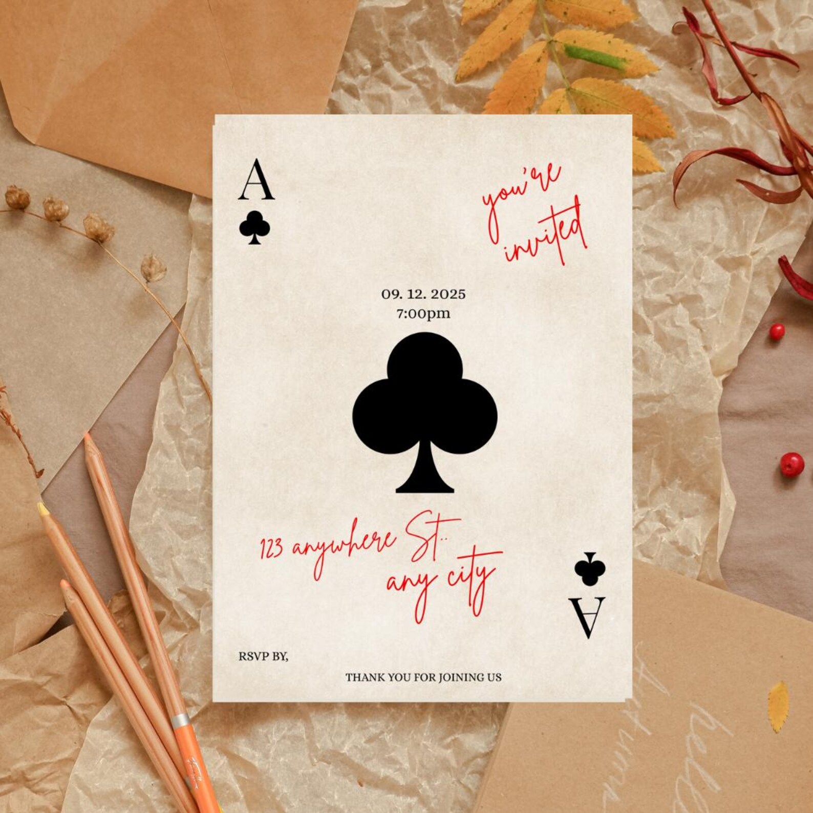 Ace of Spades Invitation Template | Editable Canva Playing Card Invite ...
