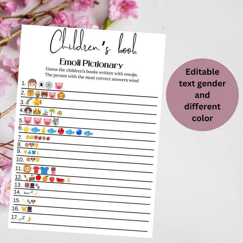 Children's Book Emoji Pictionary Game | Baby Shower Emoji Game | Emoji ...