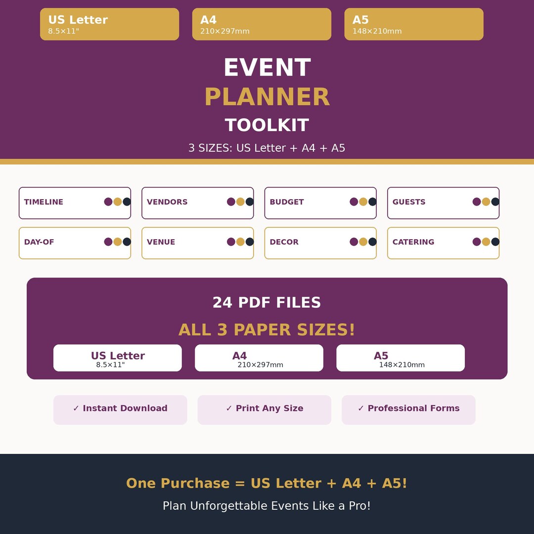 Event Planner Toolkit | US Letter, A4, A5 (24 PDF Templates) - Etsy