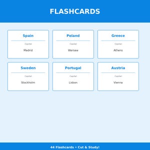 European Countries Capitals Printable Flashcards Geography Bingo Game ...