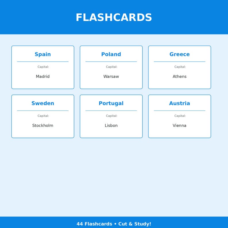 European Countries Capitals Printable Flashcards Geography Bingo Game ...