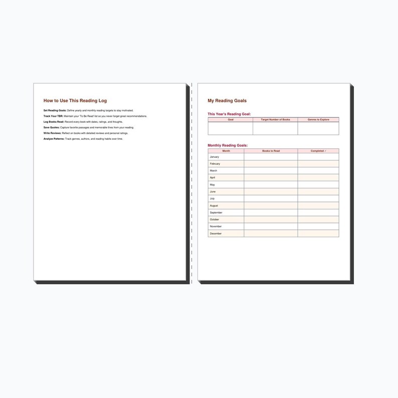 Reading Journal, Book Review Log, TBR List (PDF Printable) - Etsy