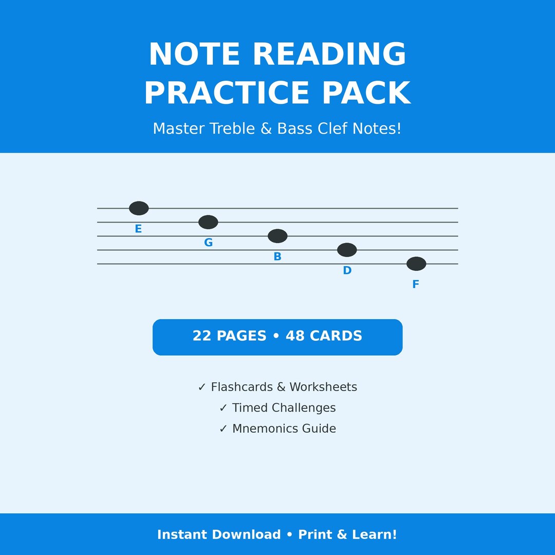 Note Reading Practice Printable Treble Bass Clef Flashcards Music ...