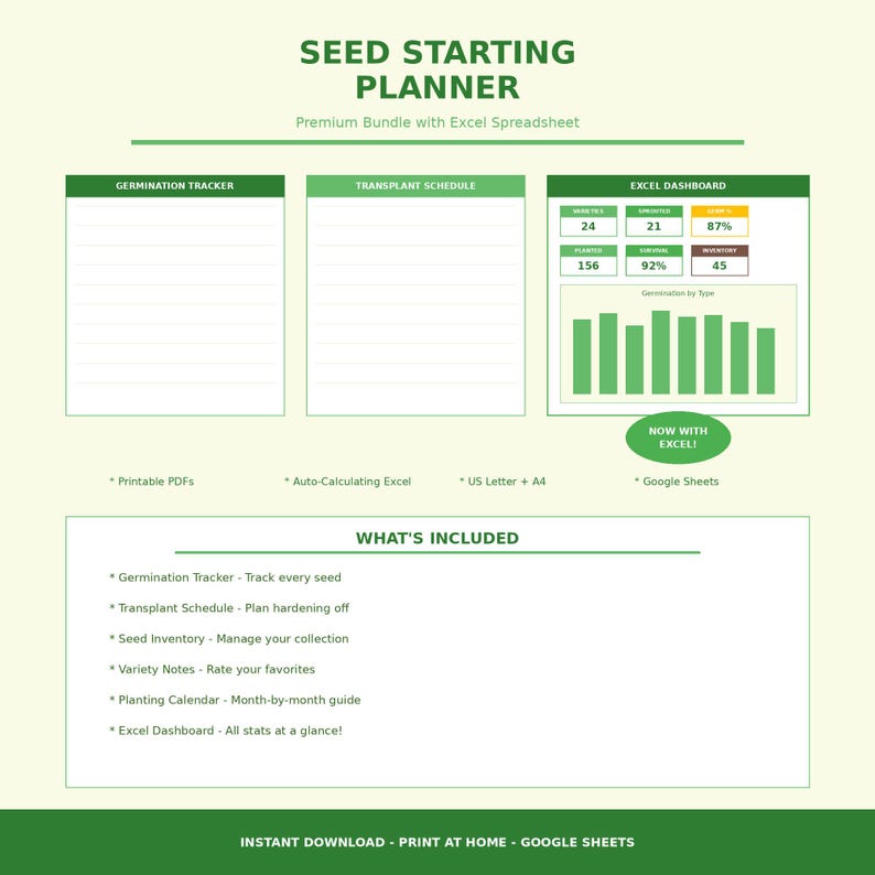 Seed Starting Planner | Germination Tracker, Planting Calendar (PDF ...