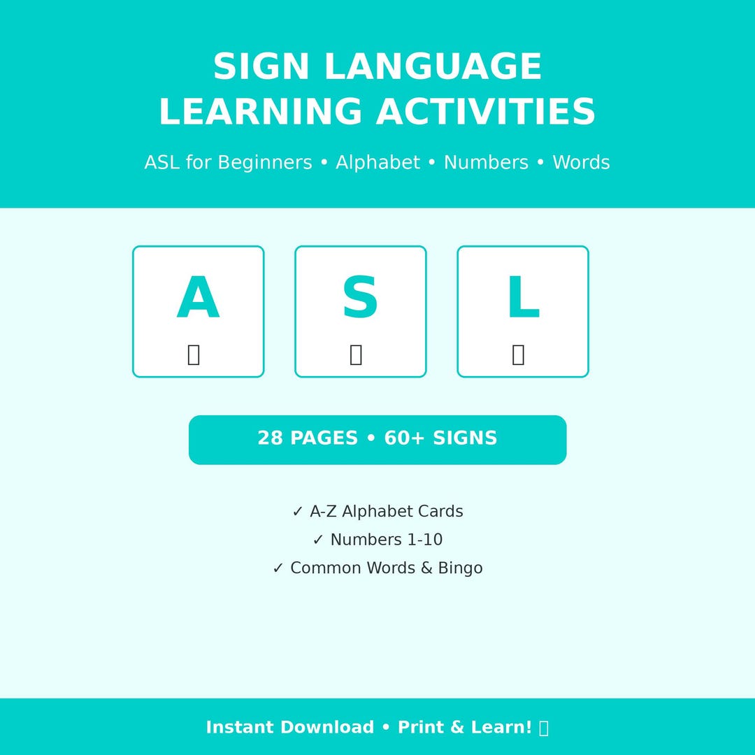 ASL Sign Language Printable Alphabet Flashcards American Sign Language ...