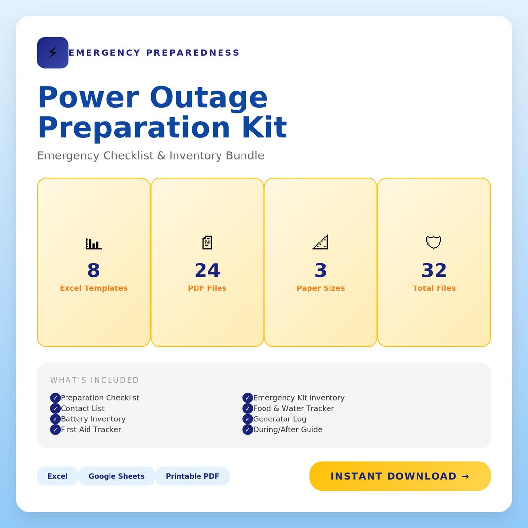 Power Outage Checklist Bundle, Emergency Prep, Excel & PDF (digital ...