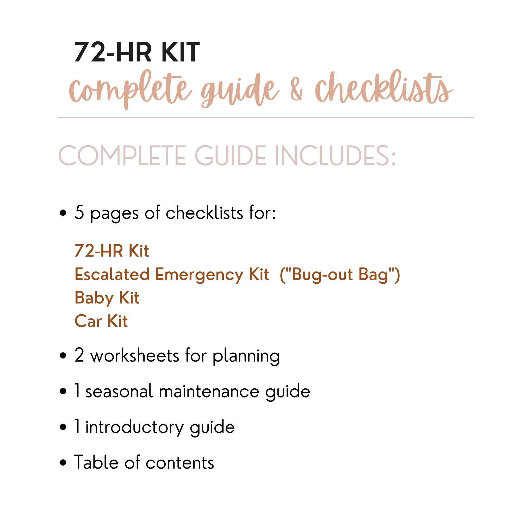 72-HR Kit Planner, Checklist Guide - Etsy