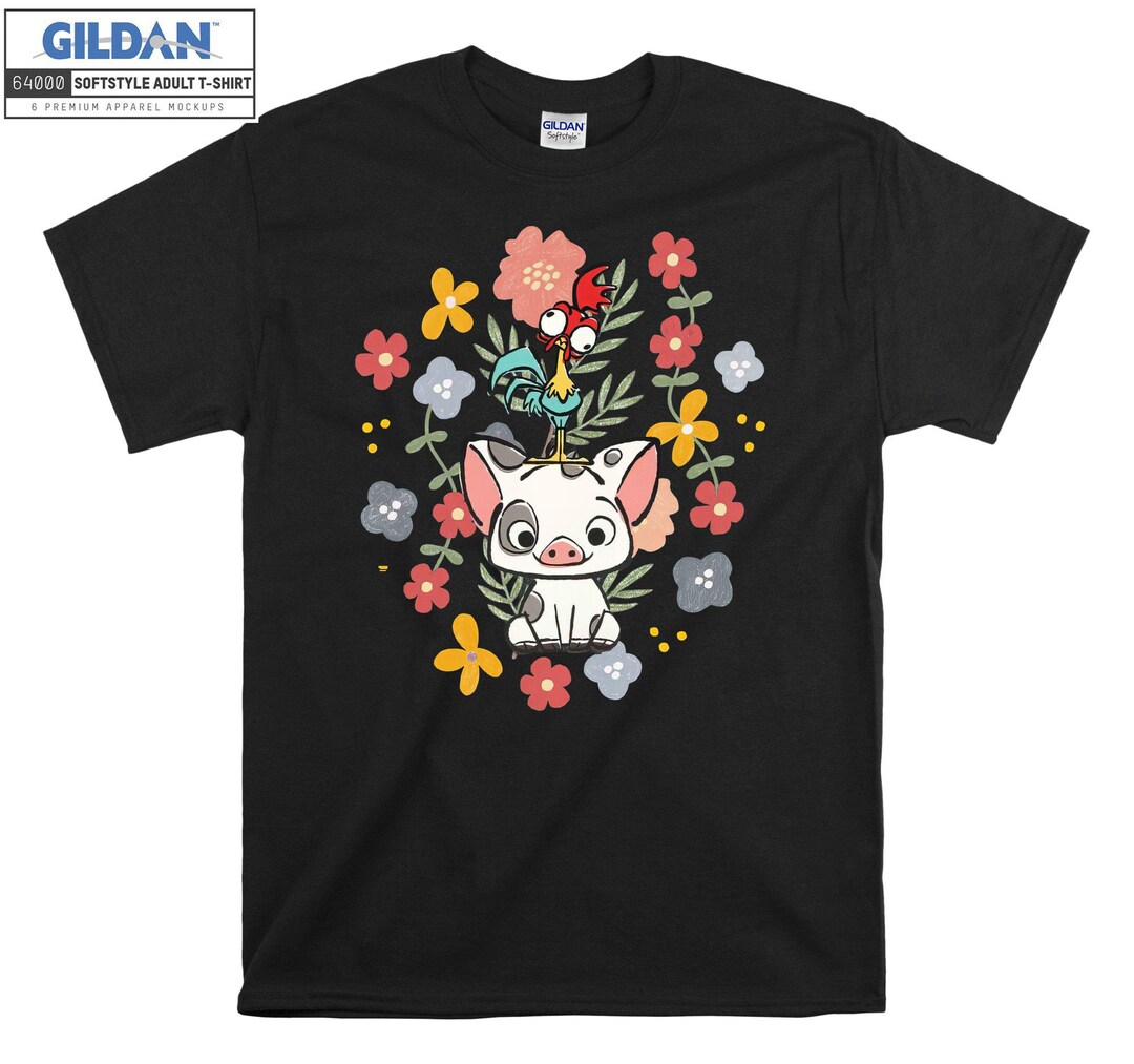 Retro 70S Disney Moana Cute Hei Hei Rooster Pua Pig Floral T-shirts ...