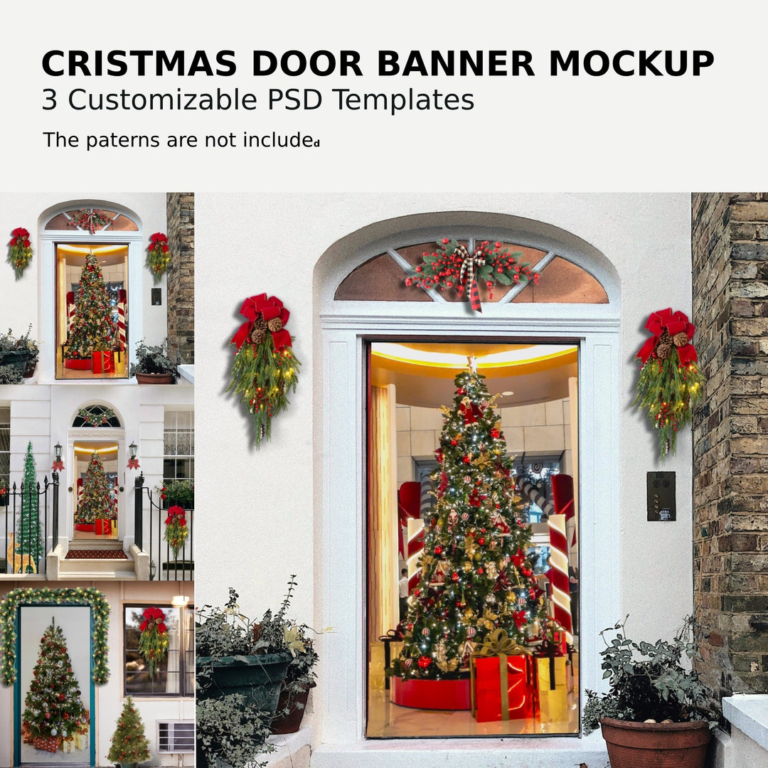 3 Christmas Mockap Door Banner, Door Banner Mockup Set, Christmas Door ...