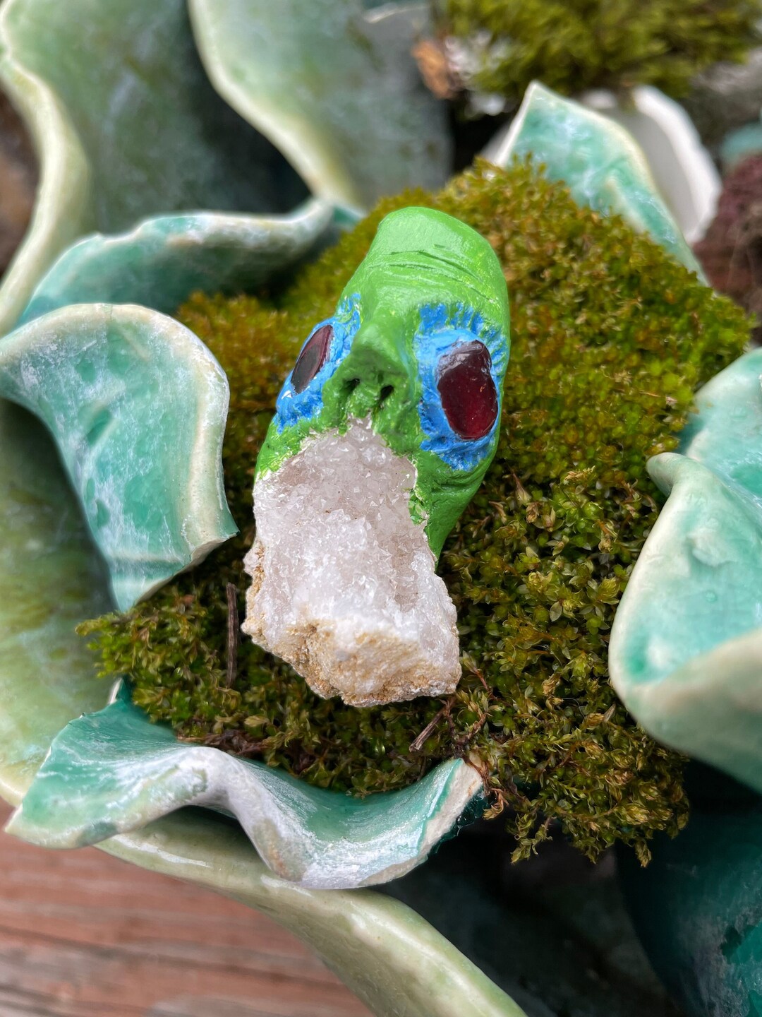 Weird Art Head Pendant - Garnet Eyes Clay - Crystal Jewelry OOAK - Etsy