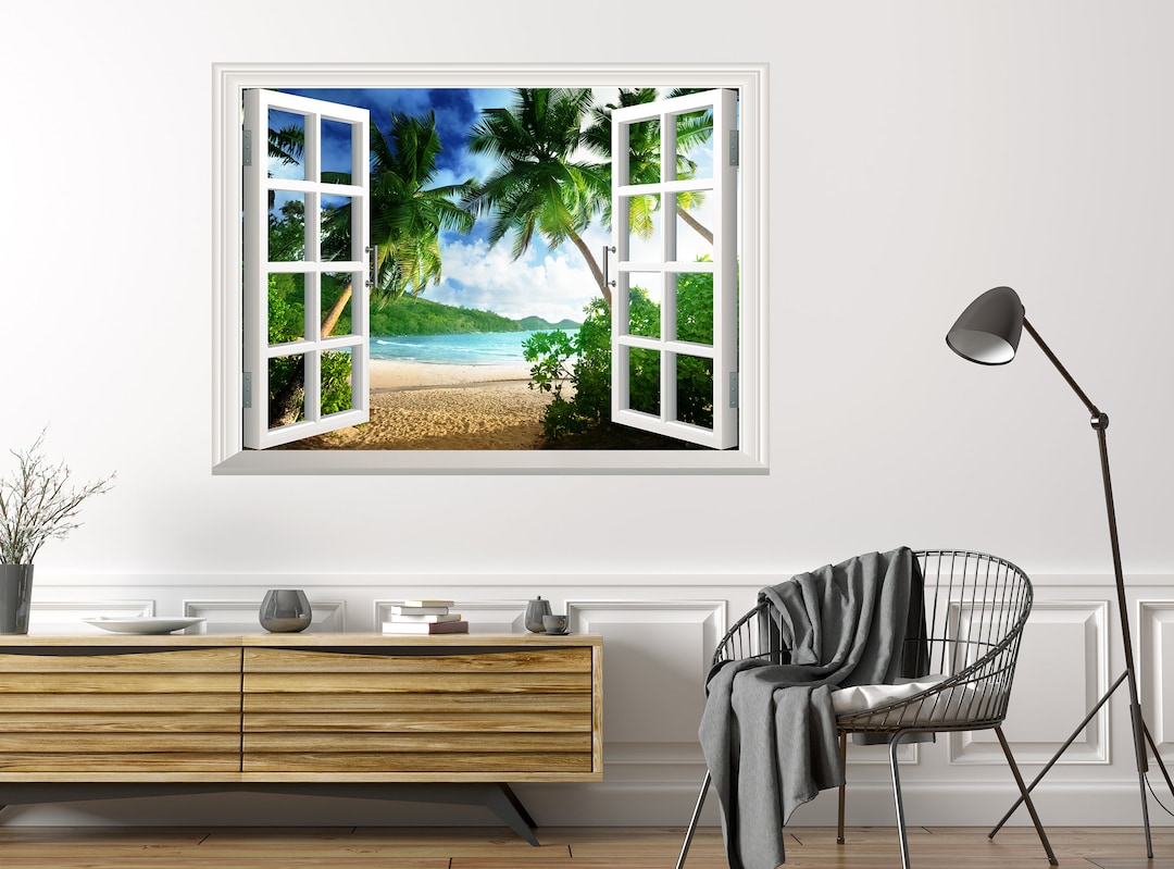 Tropical Beach 3D Window View Wall Sticker Wall Mural Ocean - Etsy