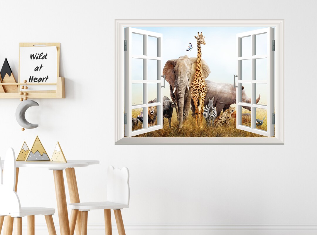 Safari Animals 3D Window View Wall Sticker Kids Wall Mural - Etsy