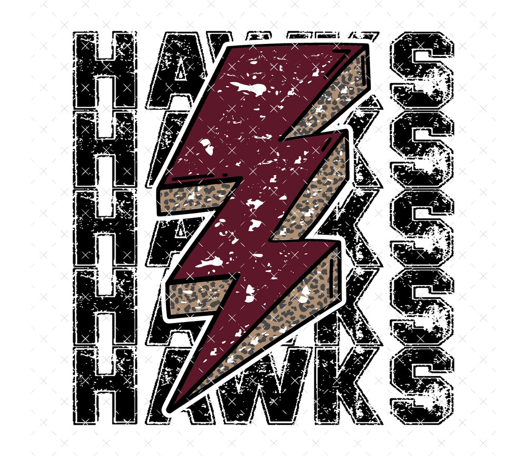 Hawks With Maroon & Leopard Lightning Bolt School Spirit PNG, Digital ...