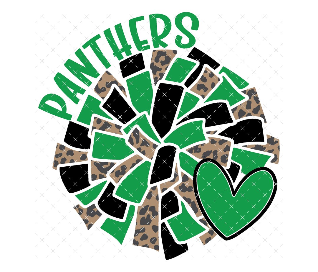 Panthers Cheer Tri-colored Pom Pom Leopard With Green Heart PNG ...