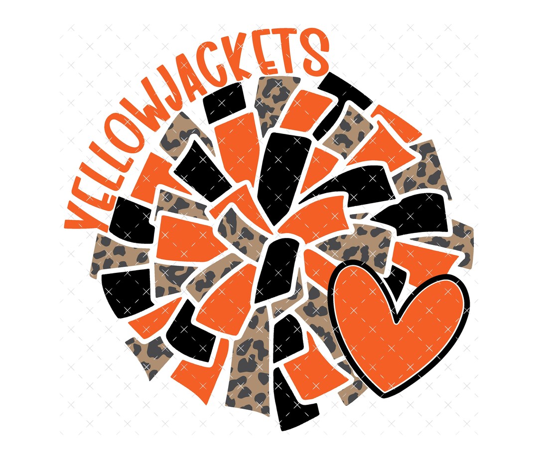 Yellowjackets Cheer Tri-colored Pom Pom Leopard With Orange Heart PNG ...