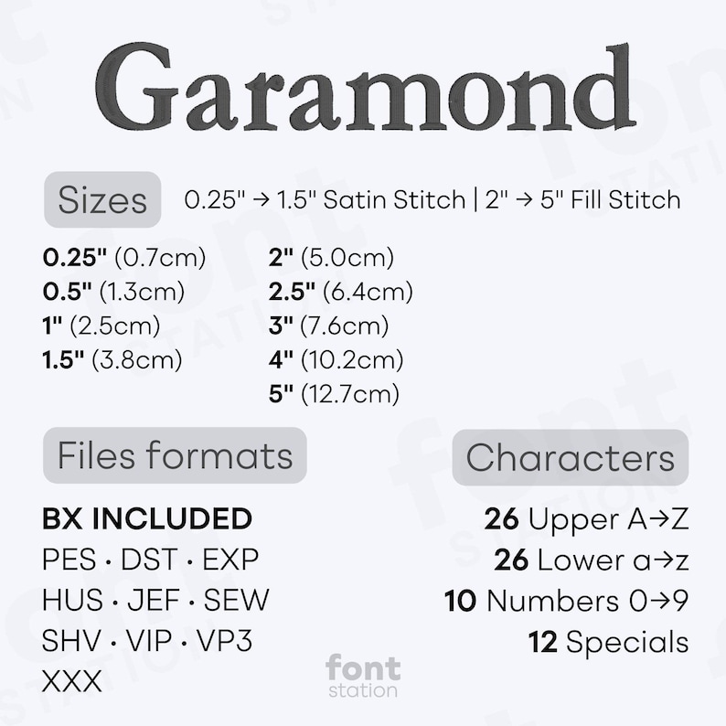 Garamond Embroidery Font - 9 Sizes - BX, PES + 9 Formats - Classic ...