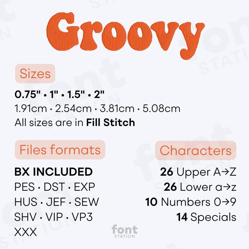 Groovy Embroidery Font - 4 Sizes - BX, PES + 8 Formats - Retro 60s 70s ...