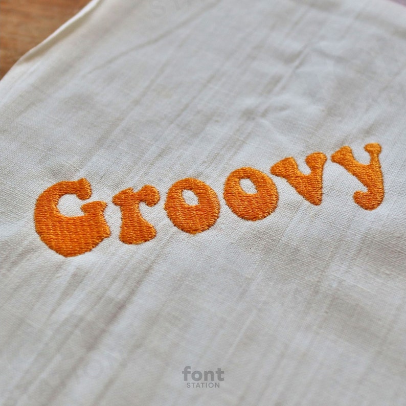 Groovy Embroidery Font - 4 Sizes - BX, PES + 8 Formats - Retro 60s 70s ...