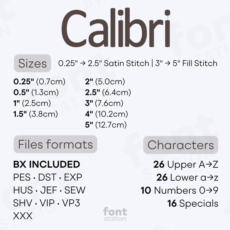 Calibri Embroidery Font - 10 Sizes - BX, PES + 9 Formats - Simple ...