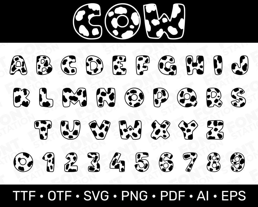 Cow Font Cow Skin SVG Cricut Silhouette Font Animal - Etsy