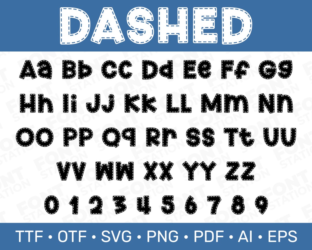 Dashed Font Dashed SVG Cricut Silhouette Font Stitched - Etsy
