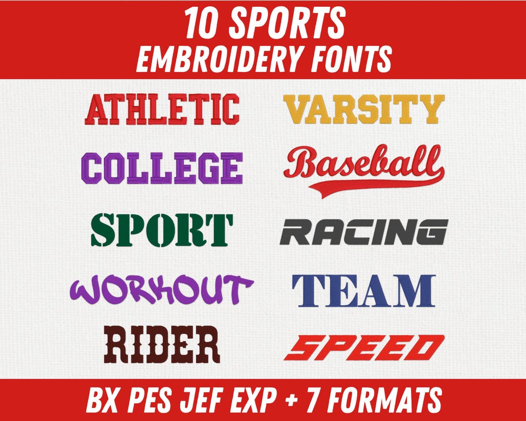 Sports Embroidery Fonts Bundle - Varsity Letters Pack - Jersey, Trendy ...