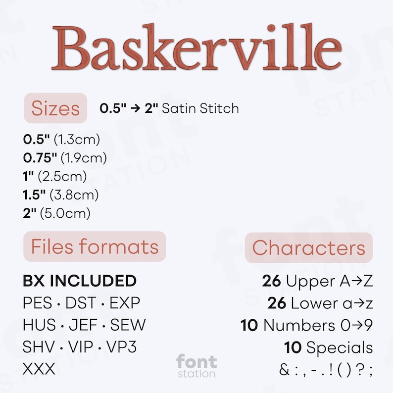 Baskerville Embroidery Font - 5 Sizes - BX, PES + 9 Formats - Serif ...
