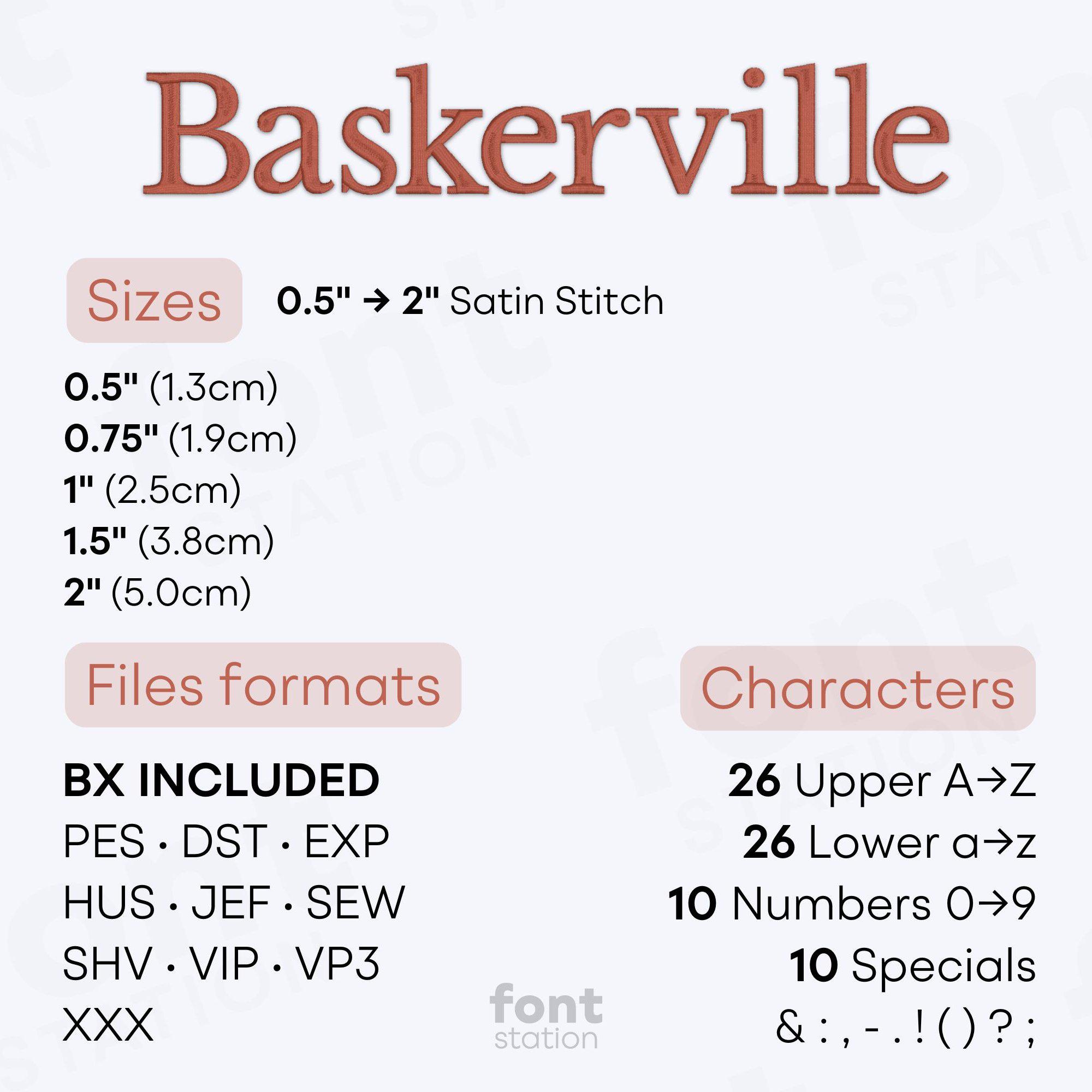 Baskerville Embroidery Font - 5 Sizes - BX, PES + 9 Formats - Serif ...