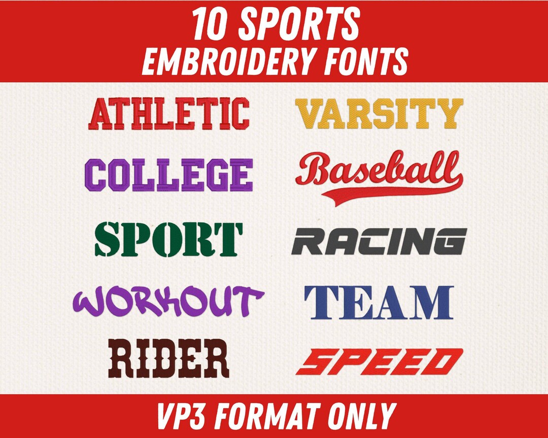 10 Sports Embroidery Fonts Bundle - VP3 Format - Jersey Alphabet ...